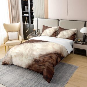 jejeloiu Cowhide Duvet Cover 100% Cotton Queen Size Cow Fur Bedding Cotton Duvet Cover Set Western Farm Animal Skin Brown White Bedspread Cover