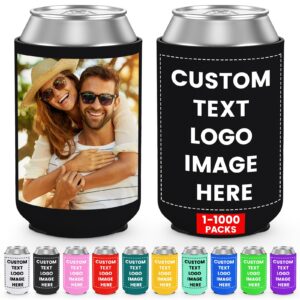 custom neoprene can cooler sleeve bulk personalized insulated drink holder for 12 oz cans and bottles wedding bridal shower beach decorations birthday party favors, black