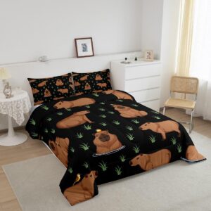 jejeloiu Full Size Capybara Stuffed Animal Bedding Set Boys Girls Capybaras Comforter Set for Kids Ultra Soft Animals Lovers Comforter Kawaii Duvet Set Room Decor Quilt Set