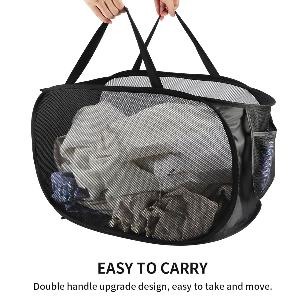 Collapsible Laundry Baskets, Durable Mesh Laundry Hamper with Handles, Portable Foldable Laundry Basket for Dorm, Bathroom & Travel