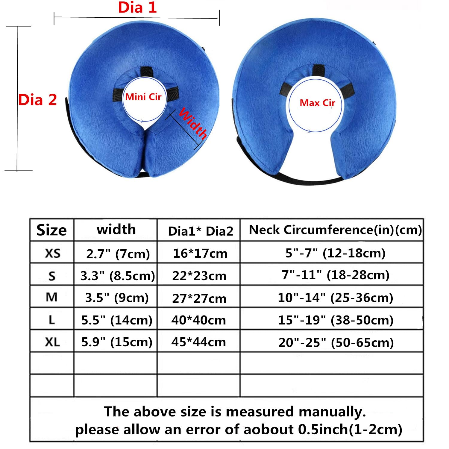 THAIN Soft Dog Recovery Protective Collar After Surgery-Cone Inflatable Collar for Dogs and Cats - Adjustable Washable Elizabethan Collar (XL)