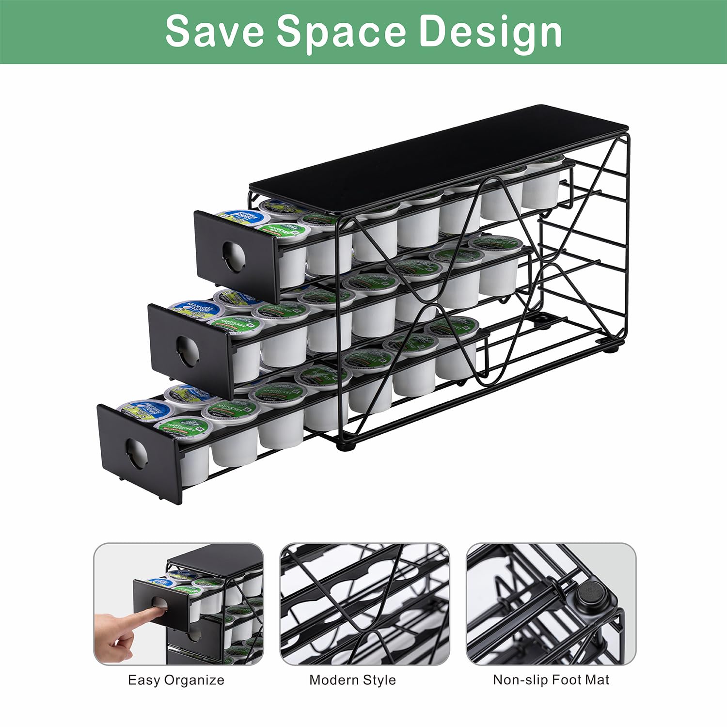 Flagship K Cup Holder 3 Tier Coffee Pod Holder for K Cup Organizer Save Space Countertop Kitchen (42 Pods Capacity)