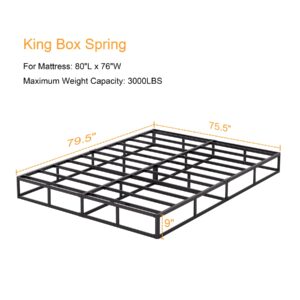 Bednowitz King Box Spring, 9 Inch High Profile Box-Spring with Fabric Bed Cover, Noise Free Sturdy Metal Frame, Heavy Duty Steel Structure Mattress Foundation, Easy Assembly