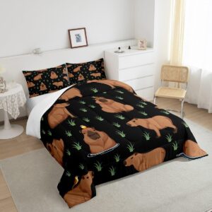 jejeloiu Full Size Capybara Stuffed Animal Bedding Set Boys Girls Capybaras Comforter Set for Kids Ultra Soft Animals Lovers Comforter Kawaii Duvet Set Room Decor Quilt Set