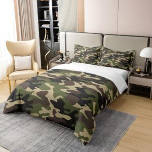 jejeloiu Camouflage Duvet Cover 100% Cotton Camo Bedding Set Set Military Style Rugs for Living Room Camouflage Print Green Brown Comforter Cover Set Bedspread Cover Queen Size