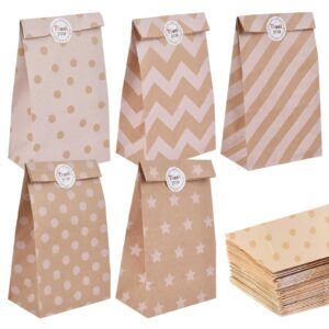 elvielsl 40 pack paper party favor bags, brown paper bags kraft paper bags goodie bags small gift bag with 48pcs stickers for birthday, wedding, party favors, christmas day, baby showers - 13x8x24cm