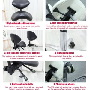 NUNETH Medical Dental Saddle Stool Chair White Black, Rolling Chair with Back Support, Ergonomic Salon Saddle Chair on Wheels with Hydraulic Lift (Color : White)