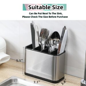 LIBODOUR Silverware Organizer Kitchen Utensil Holder For Counter Stainless Steel Caddy 4 Compartments Organizer Capacity Flatware Spoon Fork Tool Cutlery Holder