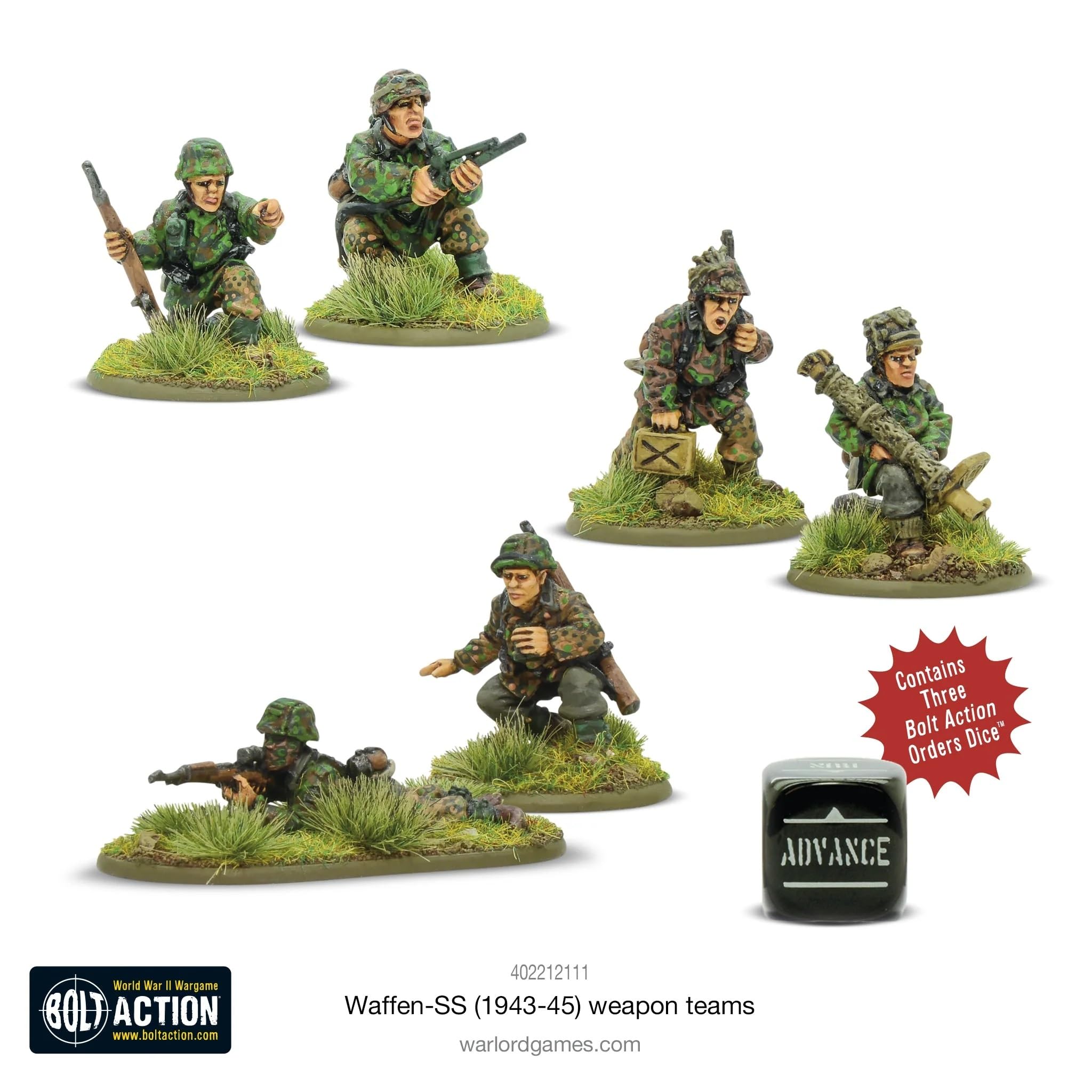 Warlord Games Bolt Action WWII Waffen SS 1943-45 Weapons Teams Figures 1:56 Military Table Top Wargaming Plastic Model Kit 402212111