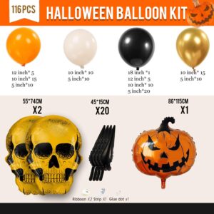 Halloween balloon garland kit116 pieces Fall orange black gold sand white and skull pumpkin monster star mylar foil balloons for spooky Boo fall party decoration