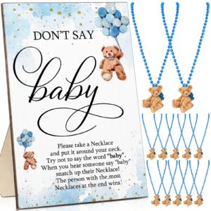 roowest 51 don't say baby shower game including blue bear theme baby game sign and 50 bear felt necklaces gifts for gender reveal party favors baby shower prizes