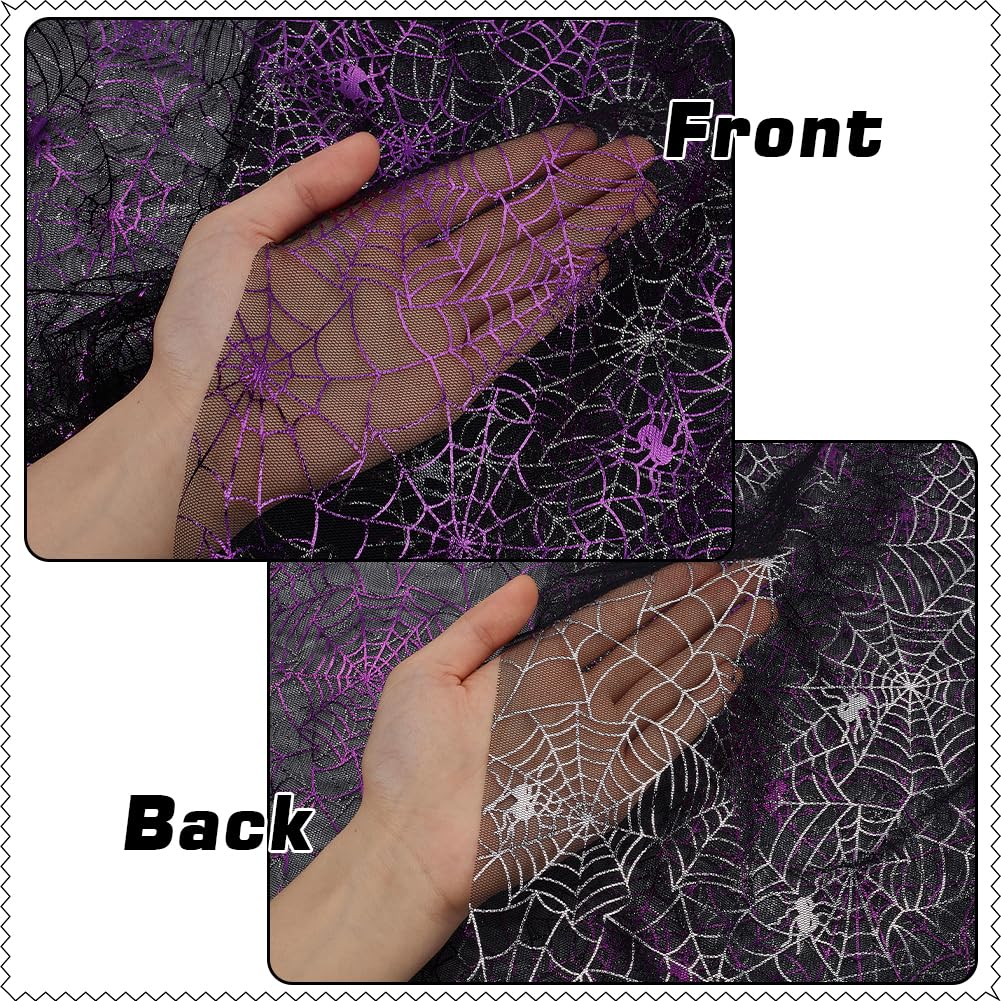 FINGERINSPIRE Halloween Purple Spider Web Fabric 39.4x59 inch Black Spiderweb Net Fabric Halloween Witch Crafts Costume Veil Hat Dressmaking Stretch Fabric for Halloween Party Decoration