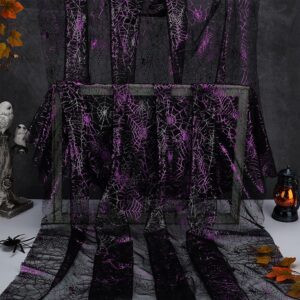 FINGERINSPIRE Halloween Purple Spider Web Fabric 39.4x59 inch Black Spiderweb Net Fabric Halloween Witch Crafts Costume Veil Hat Dressmaking Stretch Fabric for Halloween Party Decoration