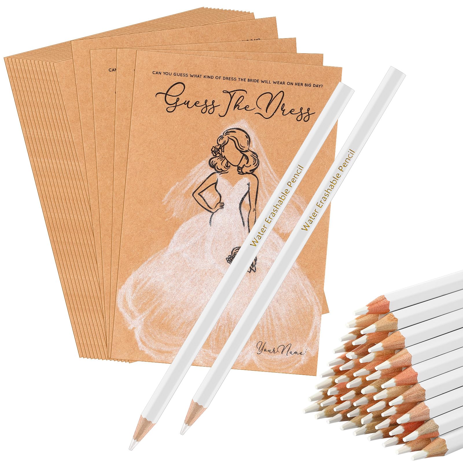 Fulmoon 30 Sets Guess The Dress Bridal Shower Games for Guests Include Wedding Shower Games Cards and Water Soluble Pencils Fun Wedding Decorations Party Supplies Games Ideas (Brown)