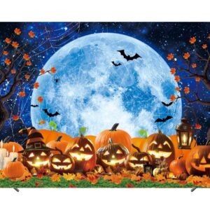 Halloween Backdrop for Photography 7x5FT Halloween Full Moon Night Background Horrible Pumpkin Lantern Maple Leaf Halloween Theme Baby Shower Birthday Party Decoration Photo Booth Props