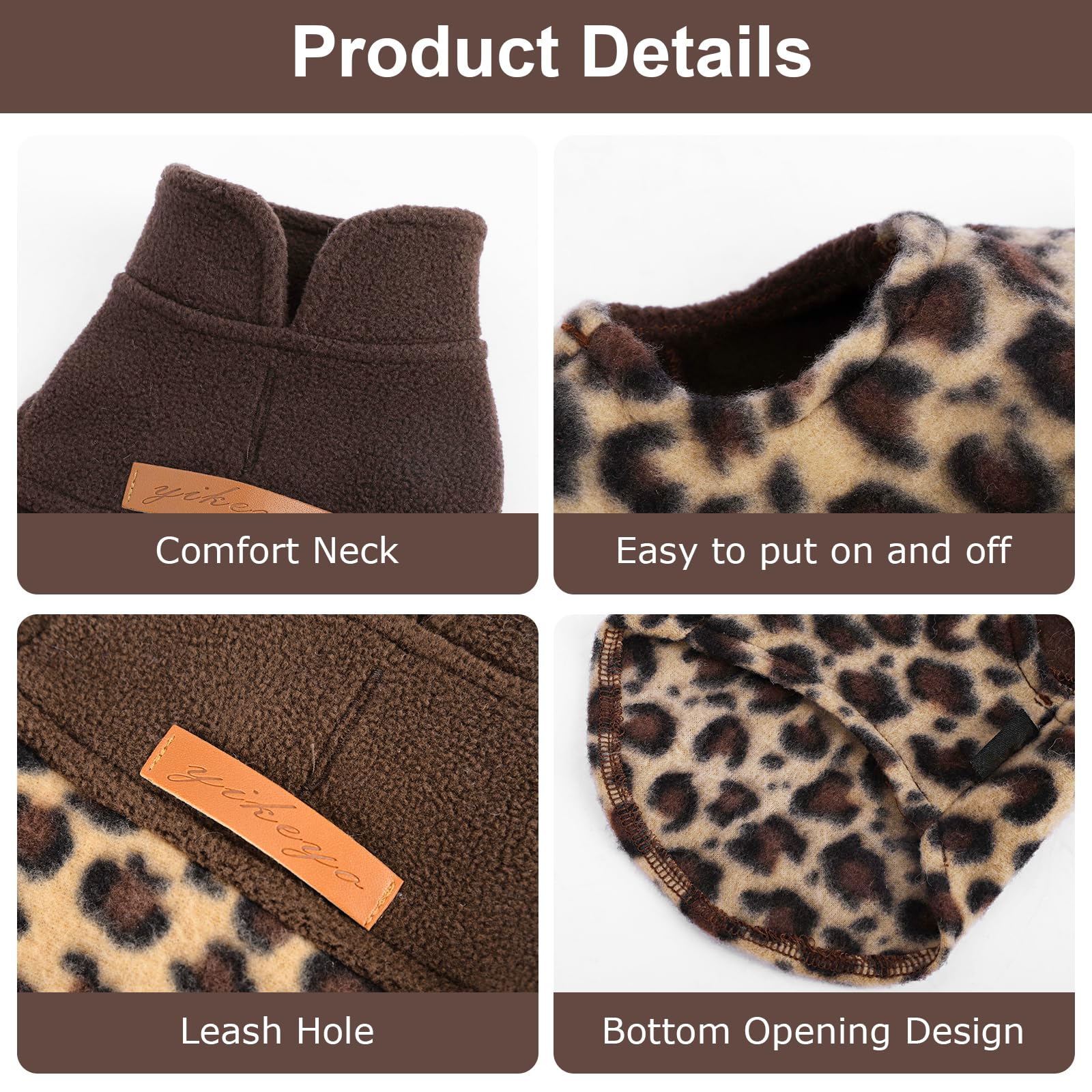 Fleece Vest Dog Sweater Winter Dog Clothes for Small Dogs Boy Girl Warm Pullover Puppy Sweater Soft Super Stretchy Leopard Print Dog Fleece Vest Chihuahua Sweaters (Leopard Brown, XXS)