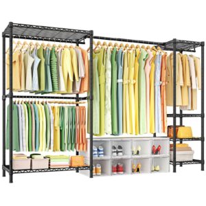 ulif e10 clothes rack（with stretchable hanger rod）freestanding clothing racks for hanging clothes，adjustable closet organizer system，portable garment rack 73-97"w x 15" d x 72" h，max load 800lbs，black