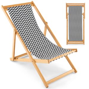 giantex patio folding camping chair - outdoor sling chair with 3 adjustable position, breathable canvas, bamboo lounge chair for outside, porch, deck, poolside and backyard, portable beach chair (1)