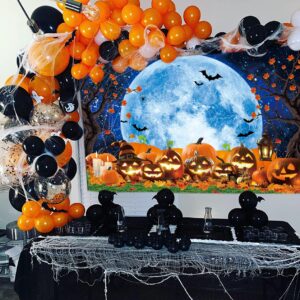 Halloween Backdrop for Photography 7x5FT Halloween Full Moon Night Background Horrible Pumpkin Lantern Maple Leaf Halloween Theme Baby Shower Birthday Party Decoration Photo Booth Props