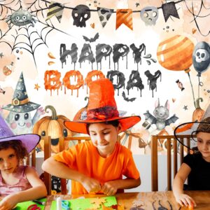 Avezano Halloween Booday Birthday Party Backdrop, Happy Boo Day Party Decorations Photoshoot Backdrops Halloween Happy Boo Day Party Banner Cute Spooky Ghost Birthday Decor Supplies Boys Girls (7x5ft)