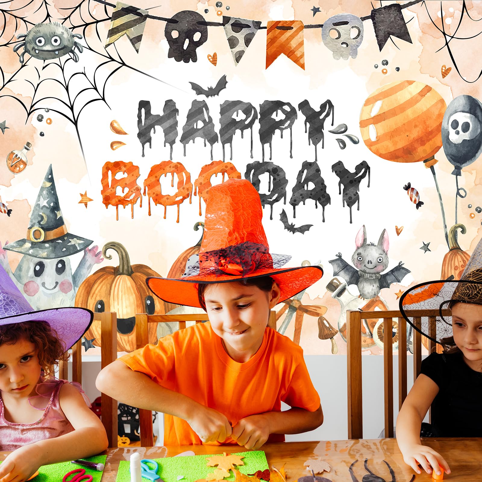 Avezano Halloween Booday Birthday Party Backdrop, Happy Boo Day Party Decorations Photoshoot Backdrops Halloween Happy Boo Day Party Banner Cute Spooky Ghost Birthday Decor Supplies Boys Girls (7x5ft)