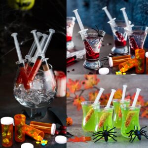 74Pcs Halloween Blood Bag for Drinks Reusable Blood Bags Drink Pouches Blood IV Bags Pill Candy Bottles Jelly Syringe for Halloween Masquerade Nurse Zombie Vampire Party Supplies Decoration