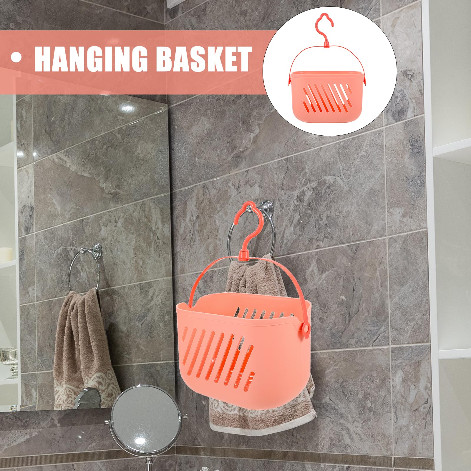 Cabilock Plastic Storage Shower Basket,Bathroom Hand Basket Wall Storage Bin Basket Organizer Bins Portable Shower Basket with Hook for Bathroom, Cosmetics, Shampoo(pink)