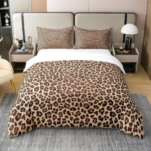 jejeloiu leopard print duvet cover 100% cotton queen size kids cheetah comforter cover set safari animal bedding cotton duvet cover set brown black bedspread cover