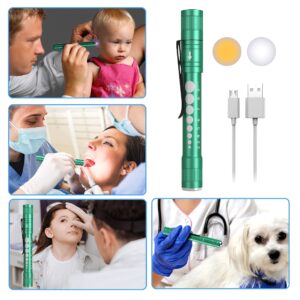 BIZOUTER Dual Beam LED Medical Penlights for Nurses Nursing Students Doctors Pen Lights with Pupil Gauge Pocket USB Rechargeable Medical Pen Light