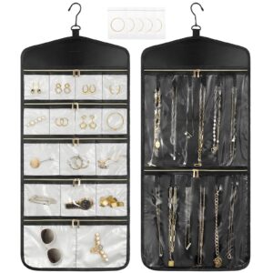 chiceco travel jewelry holder organizer,hanging jewelry organizer storage with zippered pockets for cloest,wall,door,jewelry holder for earrings, necklaces