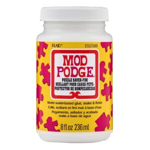 mod podge puzzle saver, premium matte all-in-one glue, sealer, and finish, 8 fl oz, cs27589, clear