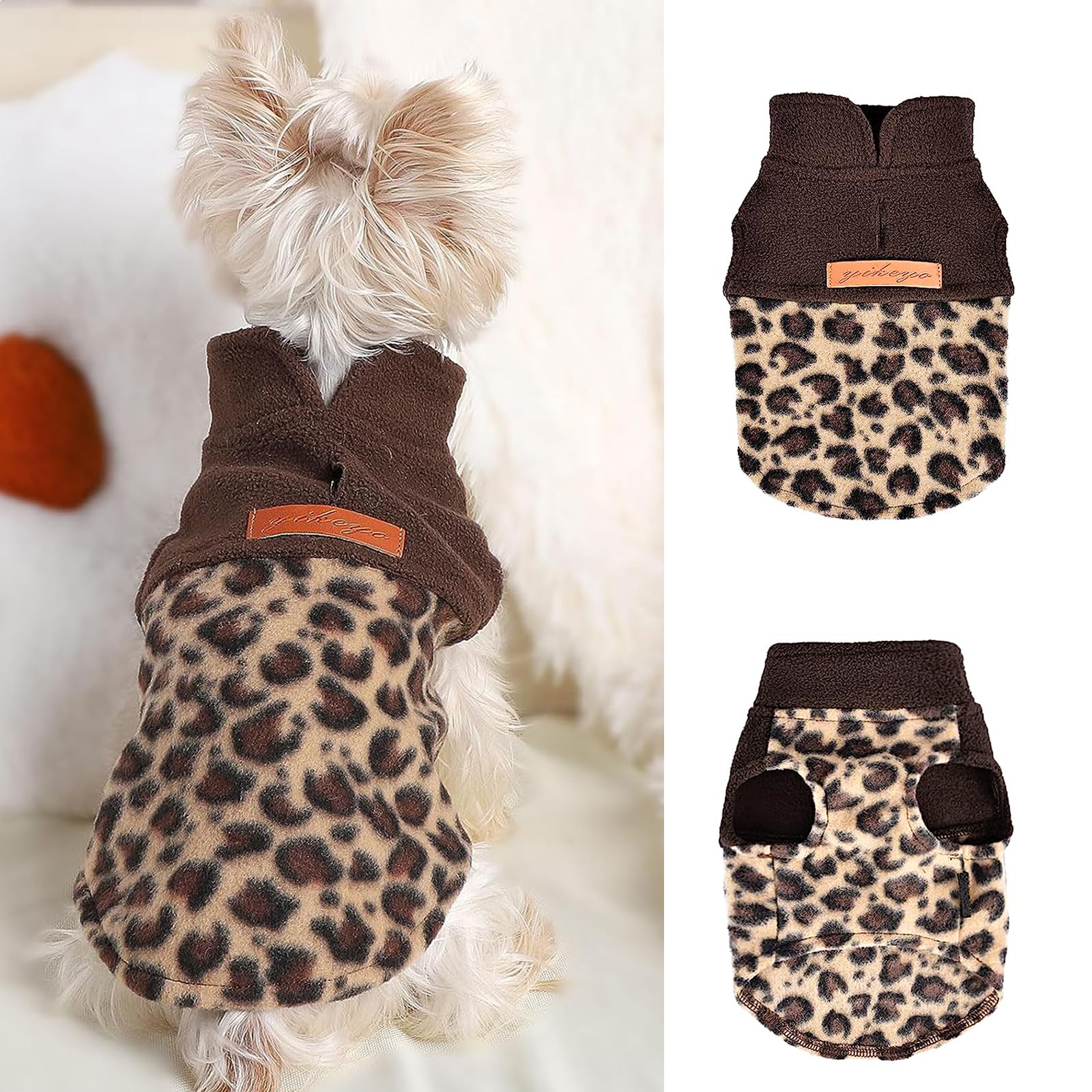 Fleece Vest Dog Sweater Winter Dog Clothes for Small Dogs Boy Girl Warm Pullover Puppy Sweater Soft Super Stretchy Leopard Print Dog Fleece Vest Chihuahua Sweaters (Leopard Brown, XXS)