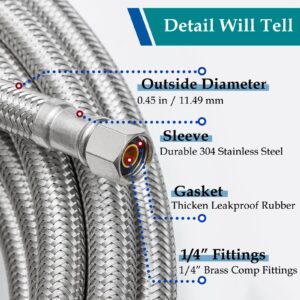 Refrigerator Water Line for Ice Maker Braided - 20' Pex Water Supply Lines Hose for Fridge Outlet Box with 1/4 Comp Fitting