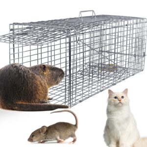 moclever live animal cage trap humane cat trap cage catch release live animal rodent cage collapsible galvanized wire for rabbits, stray cat, raccoon, groundhogs, mole,gopher,opossum-30.5x11.81x11 in