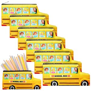 fulmoon 6 pcs yellow school bus cute pencil case small pencil pouch with zipper student bus pencil box simple pencil case pencil bag cute