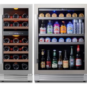 Ca'Lefort Wine Beverage Refrigerator - 39 Inch 34-65°F Drink Fridge Glass Door, 3 LED Beverage Cooler Built-in or Freestanding, Holds 180 Cans and 28 Bottles (24'' & 15" Bundle)