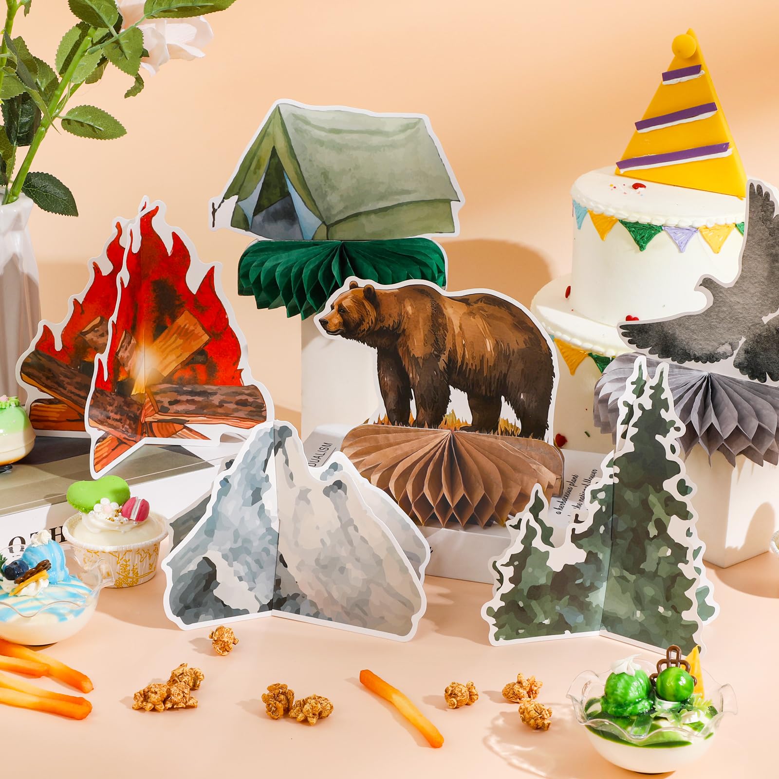 10 PCS Adventure Awaits Party Decorations Adventure Table Toppers Let The Adventure Begin Centerpieces Happy Camper Party Honeycomb Balls Camping Party Honeycomb for Baby Shower Birthday Party Decor