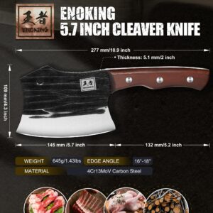 ENOKING Meat Cleaver, 5.7 Inch Butcher Knife Cleaver Knife Heavy Duty Bone Chopper Axe with Wood Handle, Hand Forged Bone Cutting Knife, Full Tang Chopping Knife for Kitchen Camping BBQ Outdoor