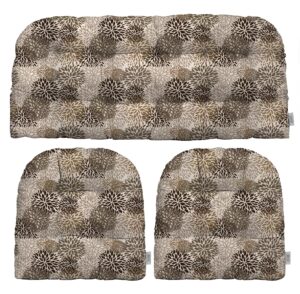 rsh decor: 3-piece wicker tufted cushion set | 44” x 22" & 22" x 22" | all-weather spun fabric | water-resistant | outdoor loveseat & u-shape cushions for patio furniture | blooms matte black floral