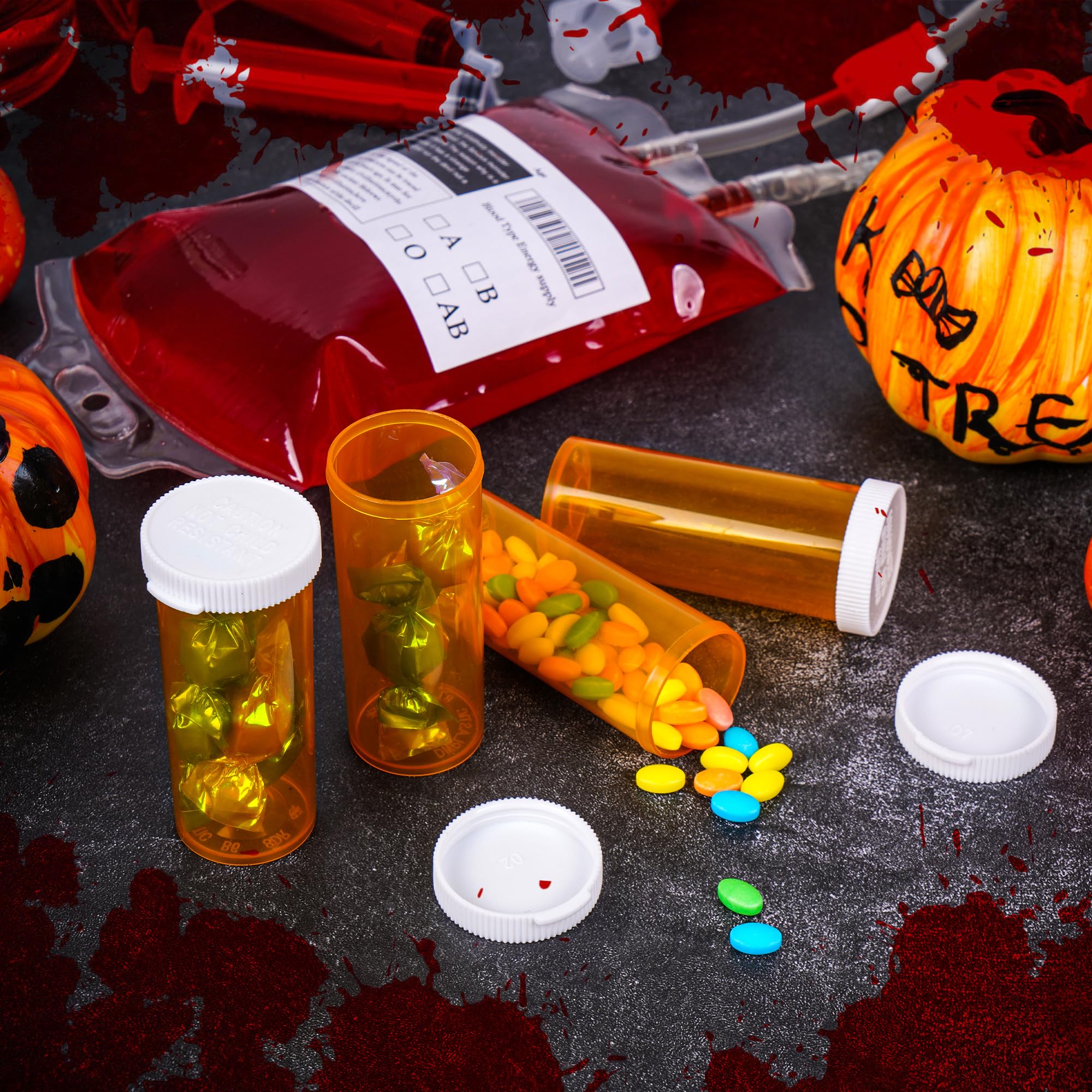 74Pcs Halloween Blood Bag for Drinks Reusable Blood Bags Drink Pouches Blood IV Bags Pill Candy Bottles Jelly Syringe for Halloween Masquerade Nurse Zombie Vampire Party Supplies Decoration