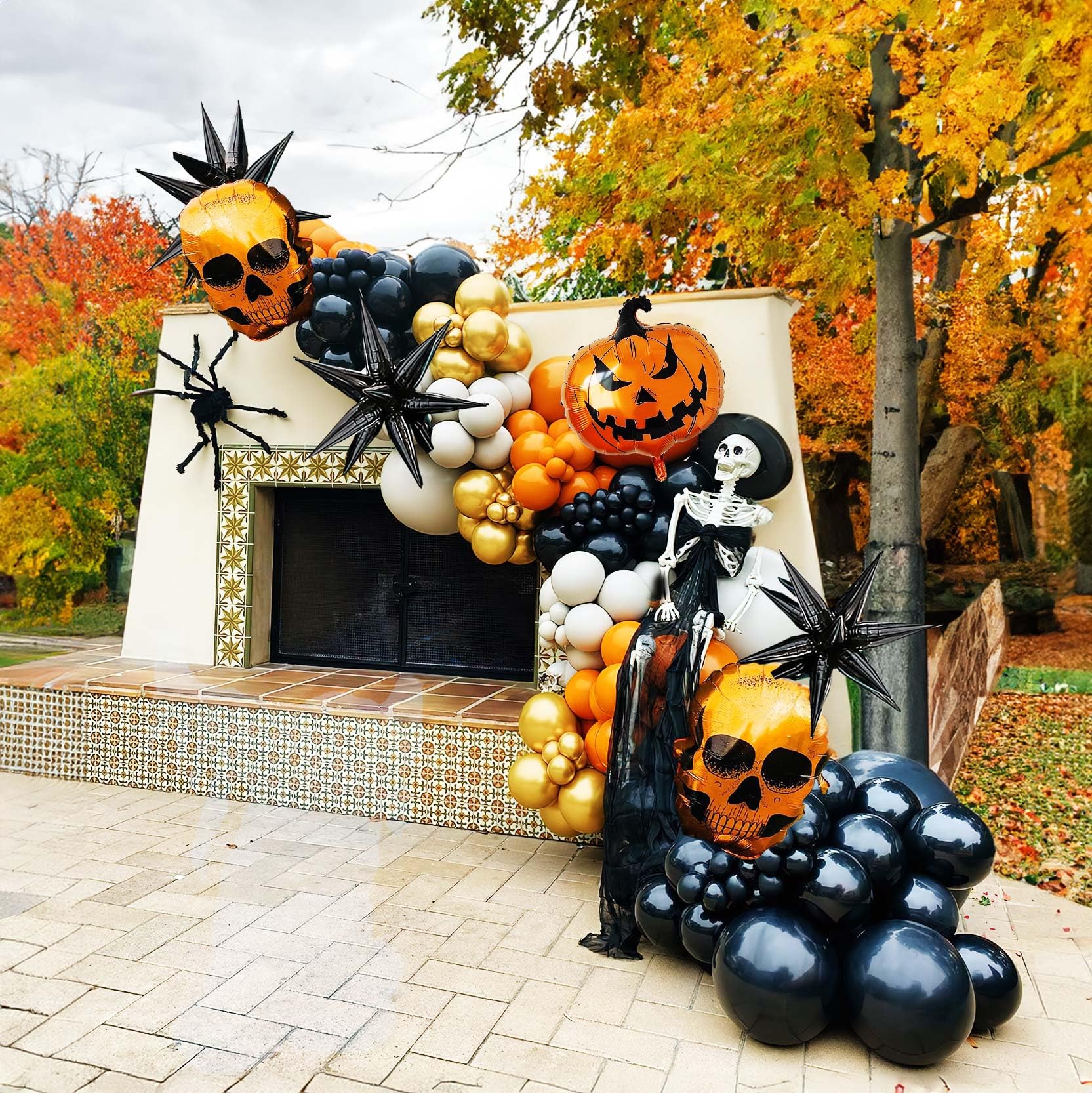 Halloween balloon garland kit116 pieces Fall orange black gold sand white and skull pumpkin monster star mylar foil balloons for spooky Boo fall party decoration