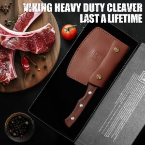 ENOKING Meat Cleaver, 5.7 Inch Butcher Knife Cleaver Knife Heavy Duty Bone Chopper Axe with Wood Handle, Hand Forged Bone Cutting Knife, Full Tang Chopping Knife for Kitchen Camping BBQ Outdoor