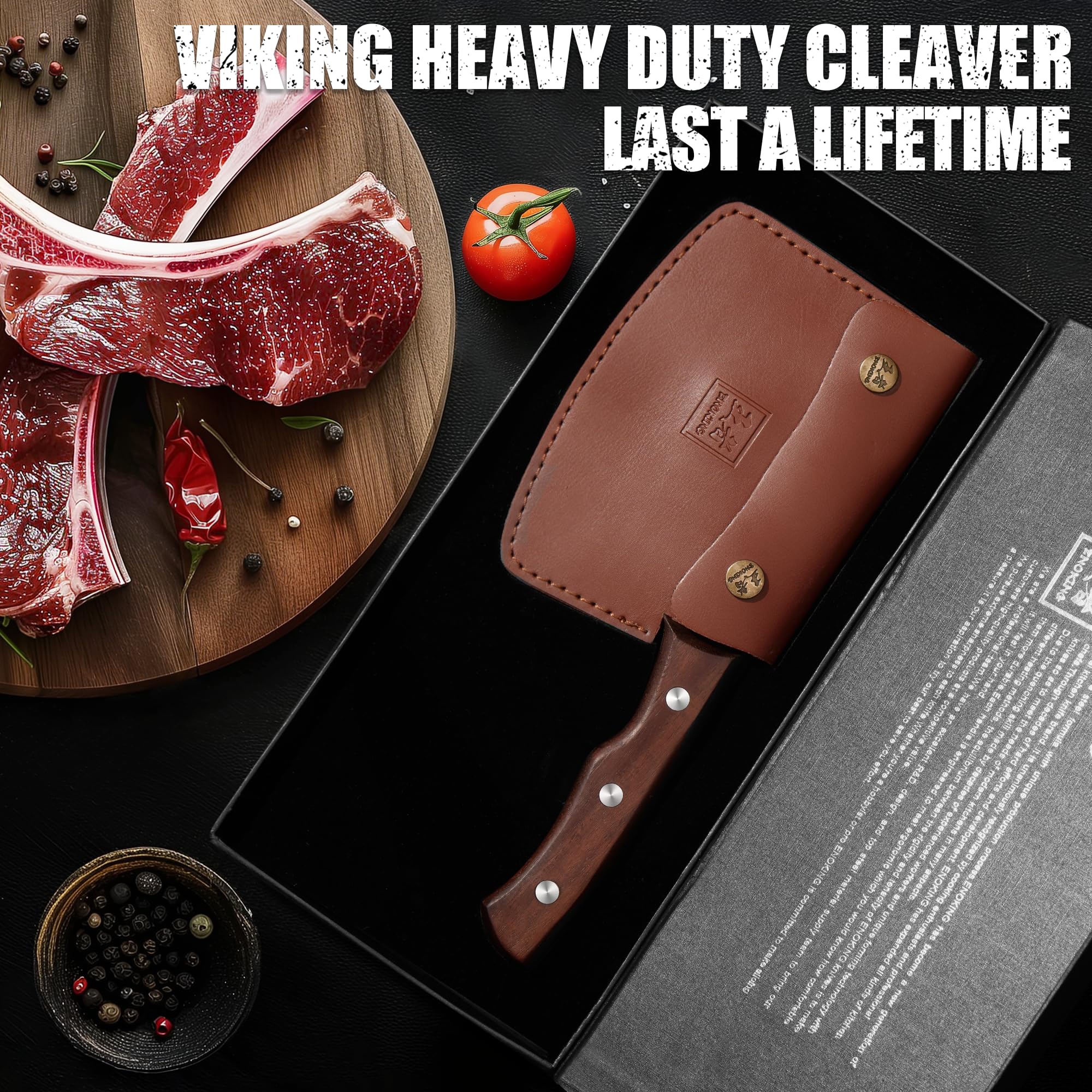 ENOKING Meat Cleaver, 5.7 Inch Butcher Knife Cleaver Knife Heavy Duty Bone Chopper Axe with Wood Handle, Hand Forged Bone Cutting Knife, Full Tang Chopping Knife for Kitchen Camping BBQ Outdoor