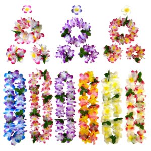 gooduping 18 counts hawaiian leis, flower hair clip, headbands and wristbands, perfect luau party supplies for summer beach vacations, essential party decorations for birthday, graduation, and wedding