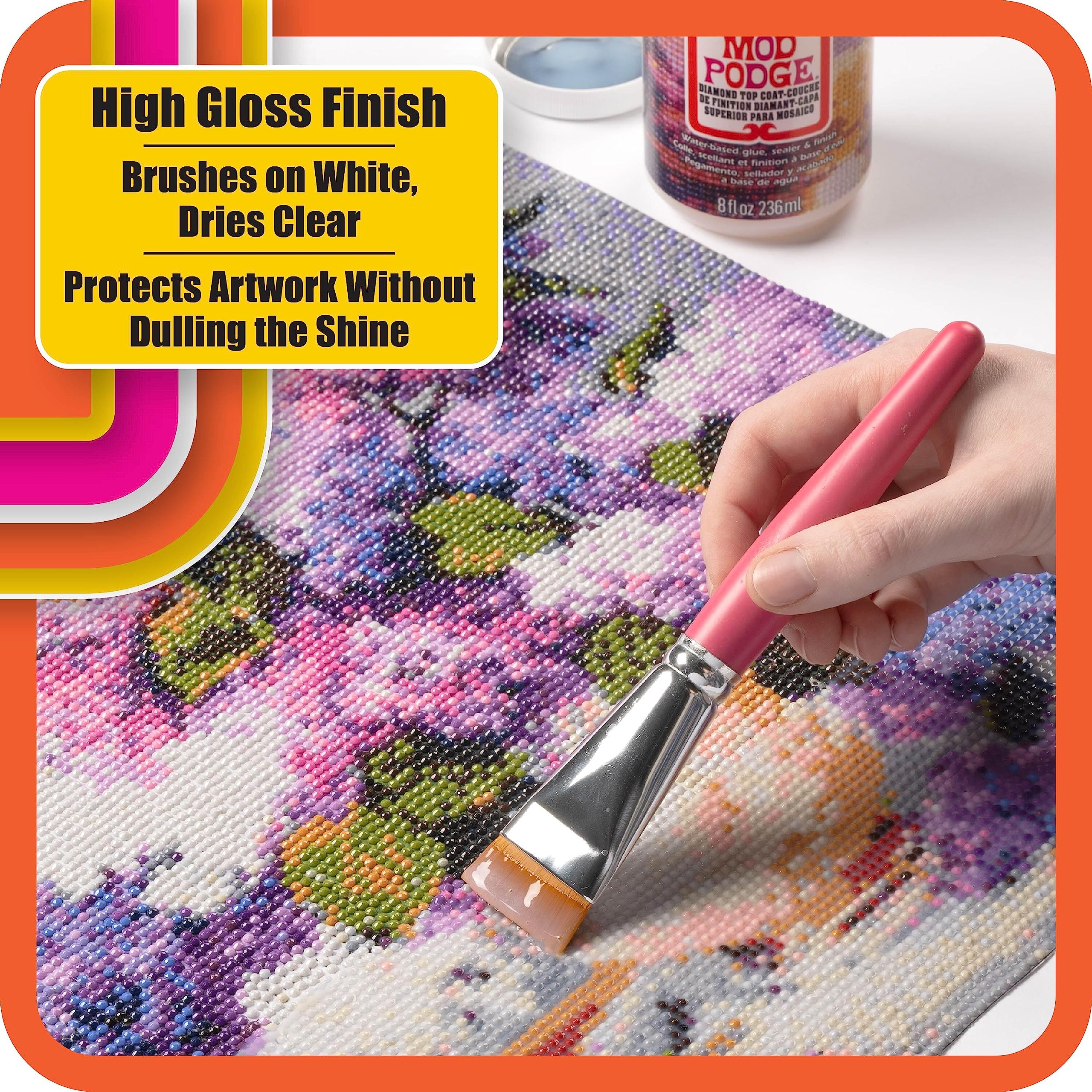 Mod Podge Top Coat, Premium All-in-One Glue, Sealer, and Finish Perfect for Preserving Diamond Puzzle Arts and Crafts Projects, CS27590, Clear