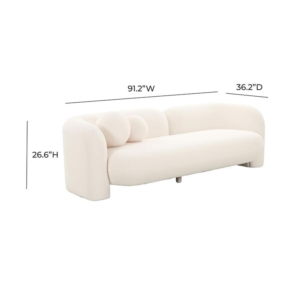 TOV Furniture Amelie 91" W Faux Fur Fabric Sofa in Cream Fabric