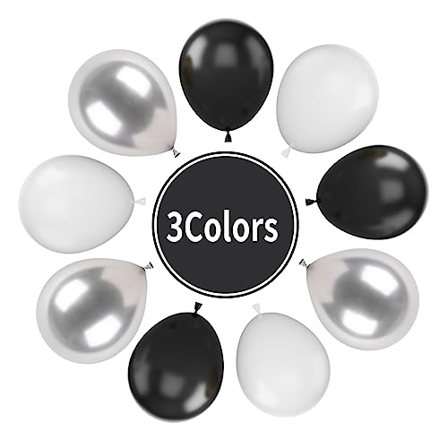 Paready Black Silver Balloons, Black White Party Balloons 12 Inch Metallic Silver and Black White Latex Balloons Silver Black Helium Balloons for Boys Birthday Party Baby Shower Wedding Graduation