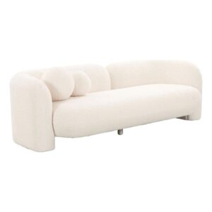 tov furniture amelie 91" w faux fur fabric sofa in cream fabric