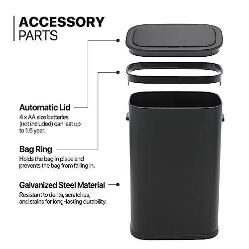 MoNiBloom 14.5-Gallon Touchless Automatic Motion Sensor Trash Can with Soft-Close Lid for Kitchen Bathroom Bedroom Living Room Home Office Dorm Fingerprint-Proof Garbage Container Bin Black 55-Liter