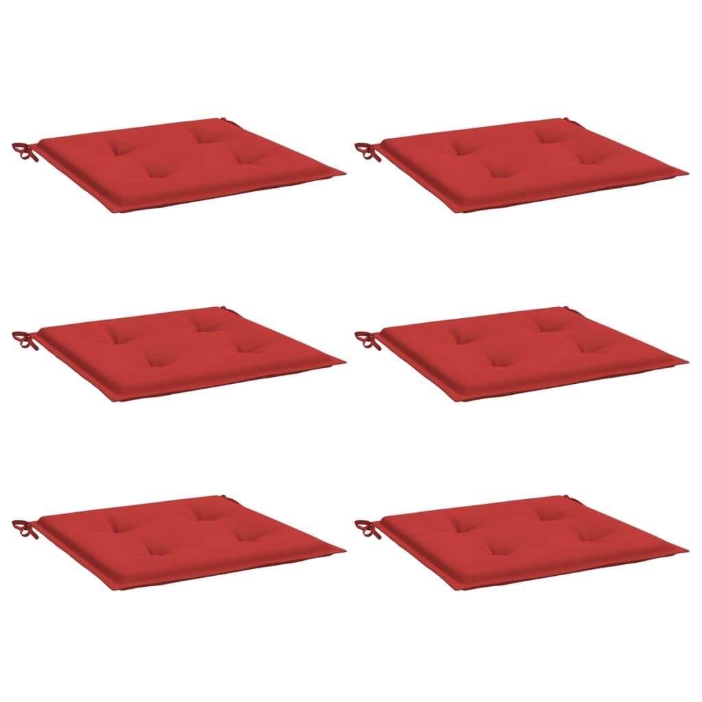 vidaXL Outdoor Garden Chair Cushions - Set of 6, Red, Oxford Fabric, Comfortable Seat Cushions with Securing Ropes, 19.7"x19.7"x1.2"